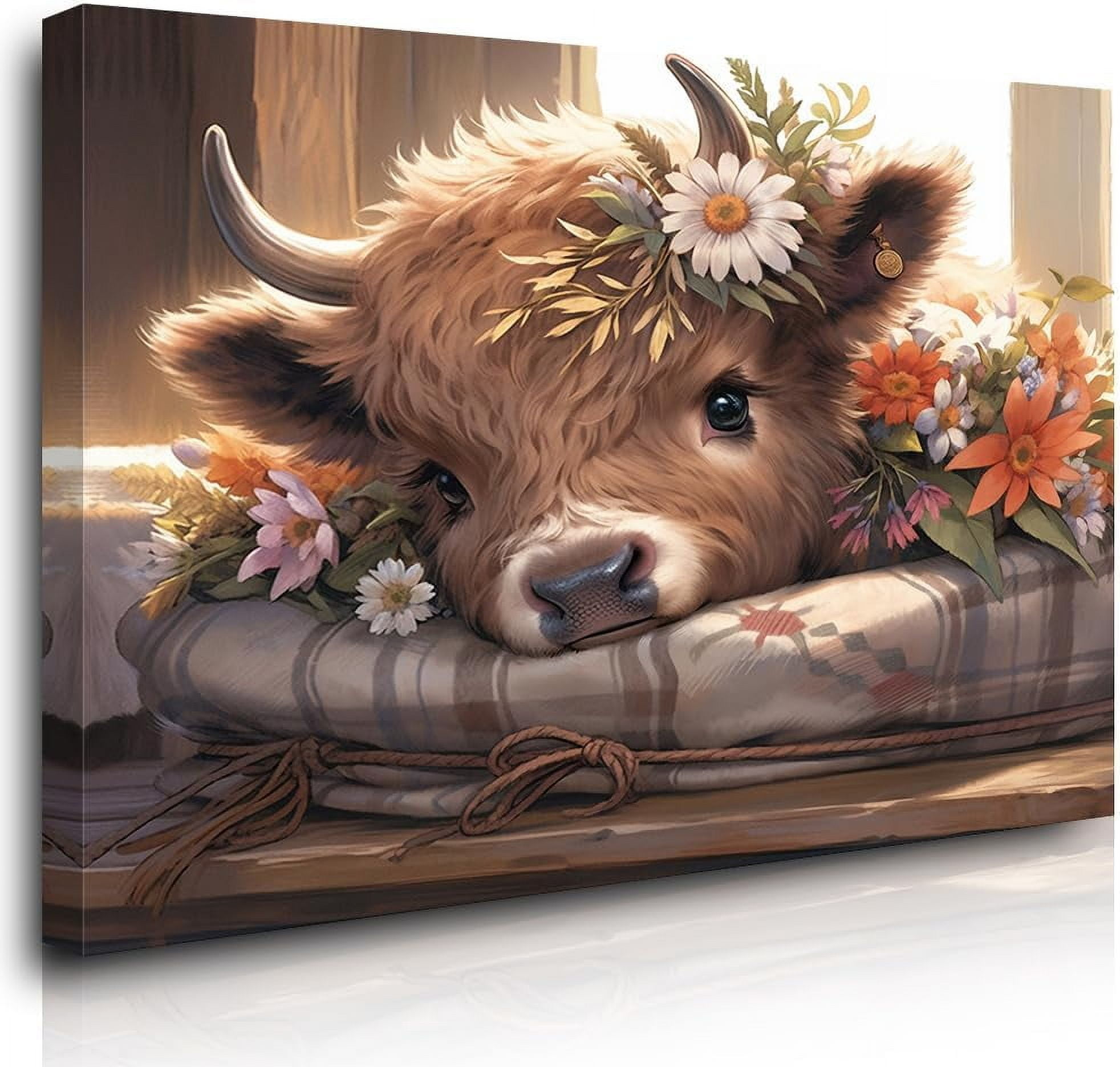 AatoeaX Cute Highland Cow Baby Canvas Wall Art Rustic Farmhouse ...