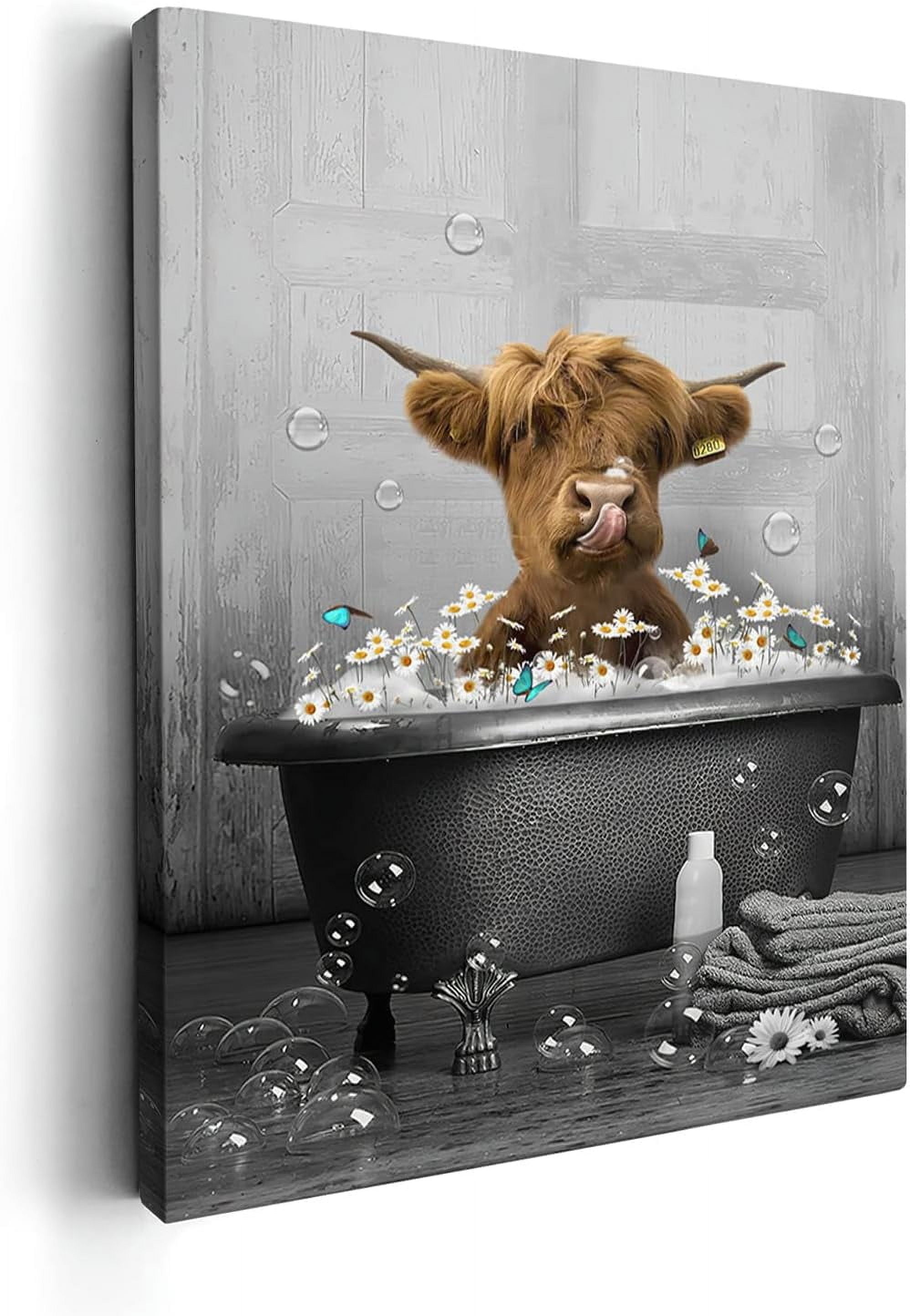 AatoeaX Cute Highland Cow Wall Art Black and White Cow Bathroom Decor ...
