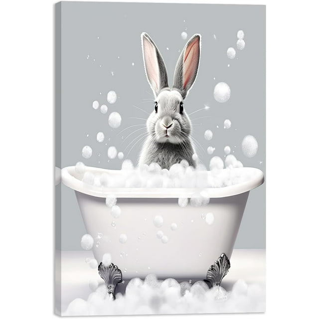 AatoeaX Cute Rabbit Bathroom Canvas Wall Art, Rabbit in Bathtub with ...