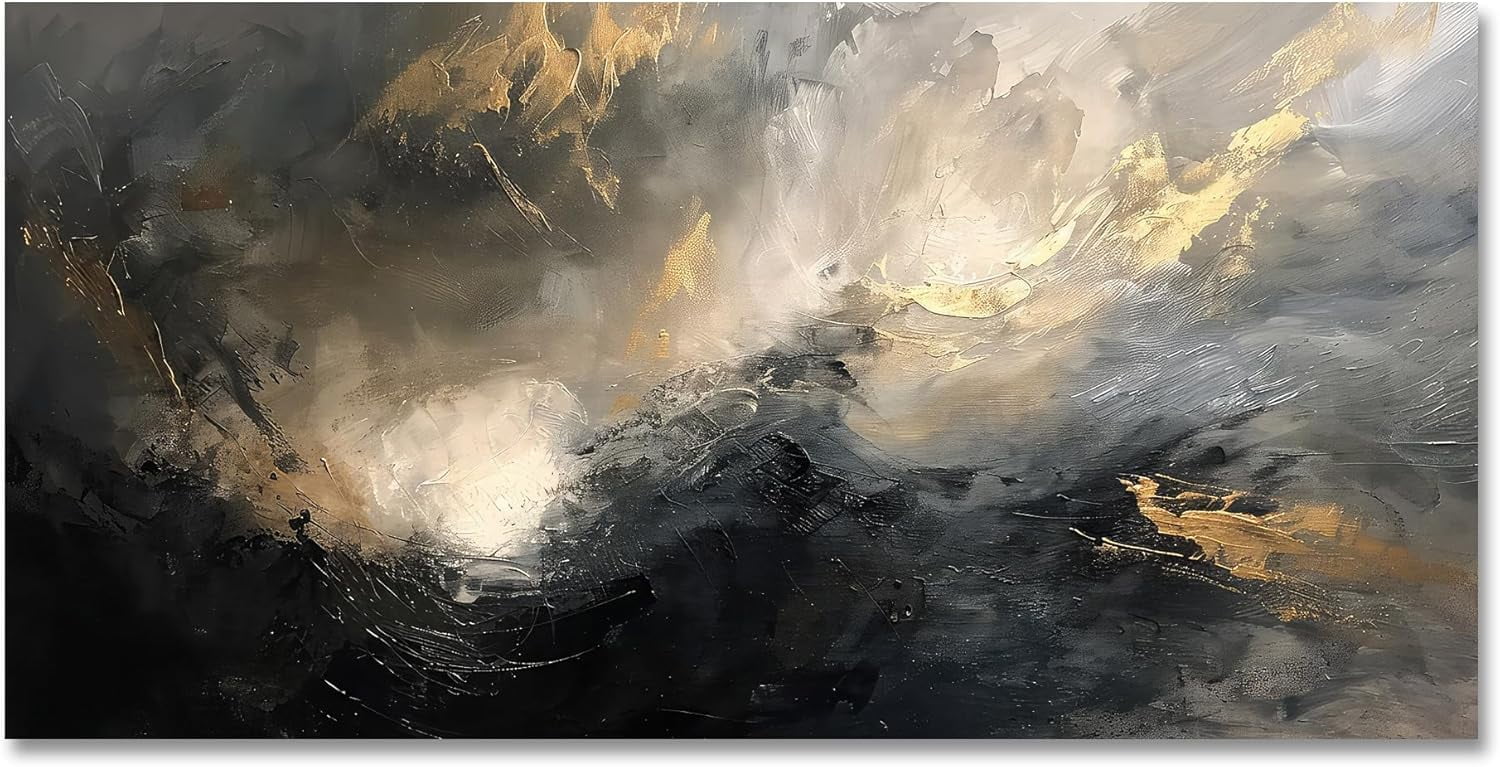 AatoeaX Dark Clouds Wall Art Black Gold Canvas Wall Art Modern Abstract ...