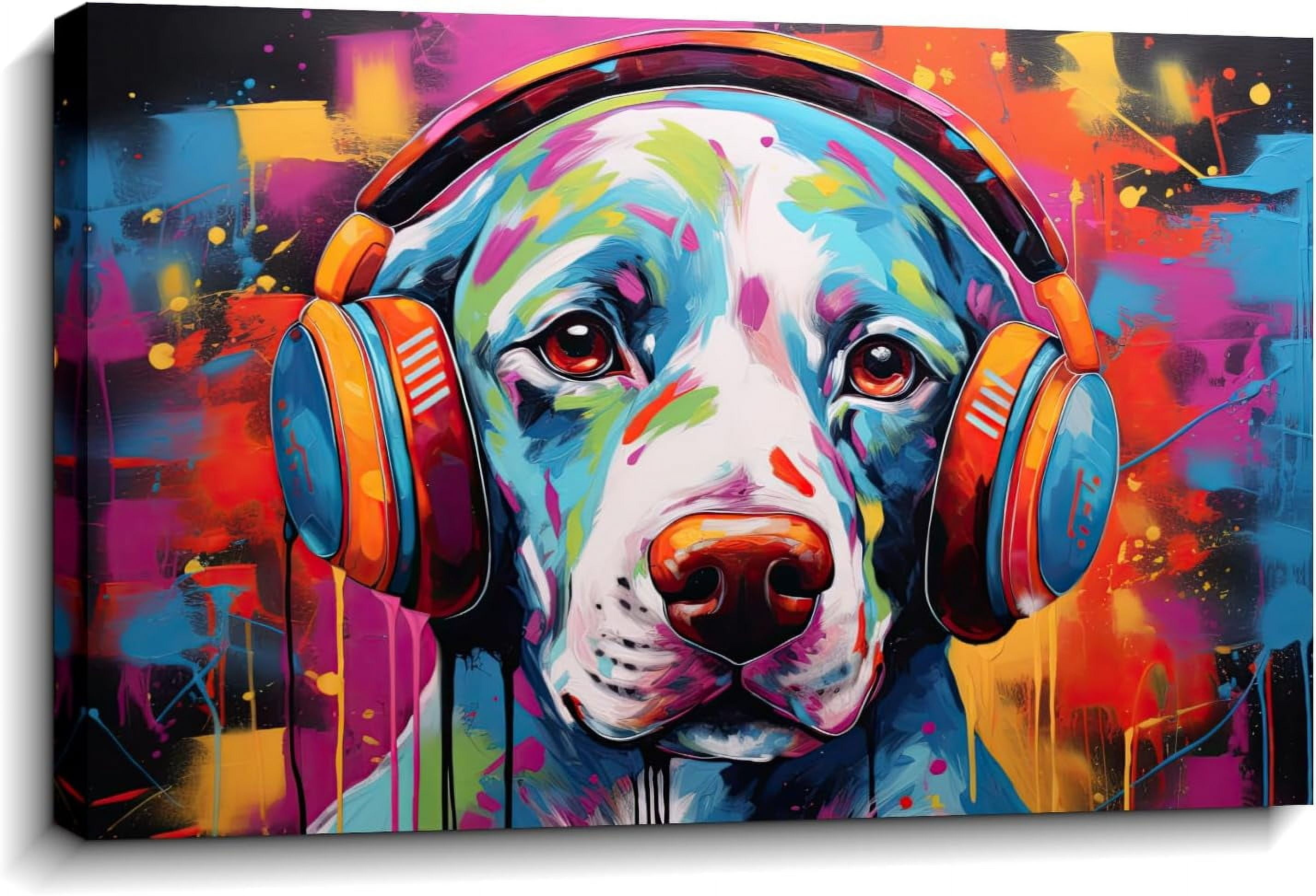 AatoeaX Dog Canvas Wall Art Dog Wall Decor Graffiti Dog Wear Headphone ...