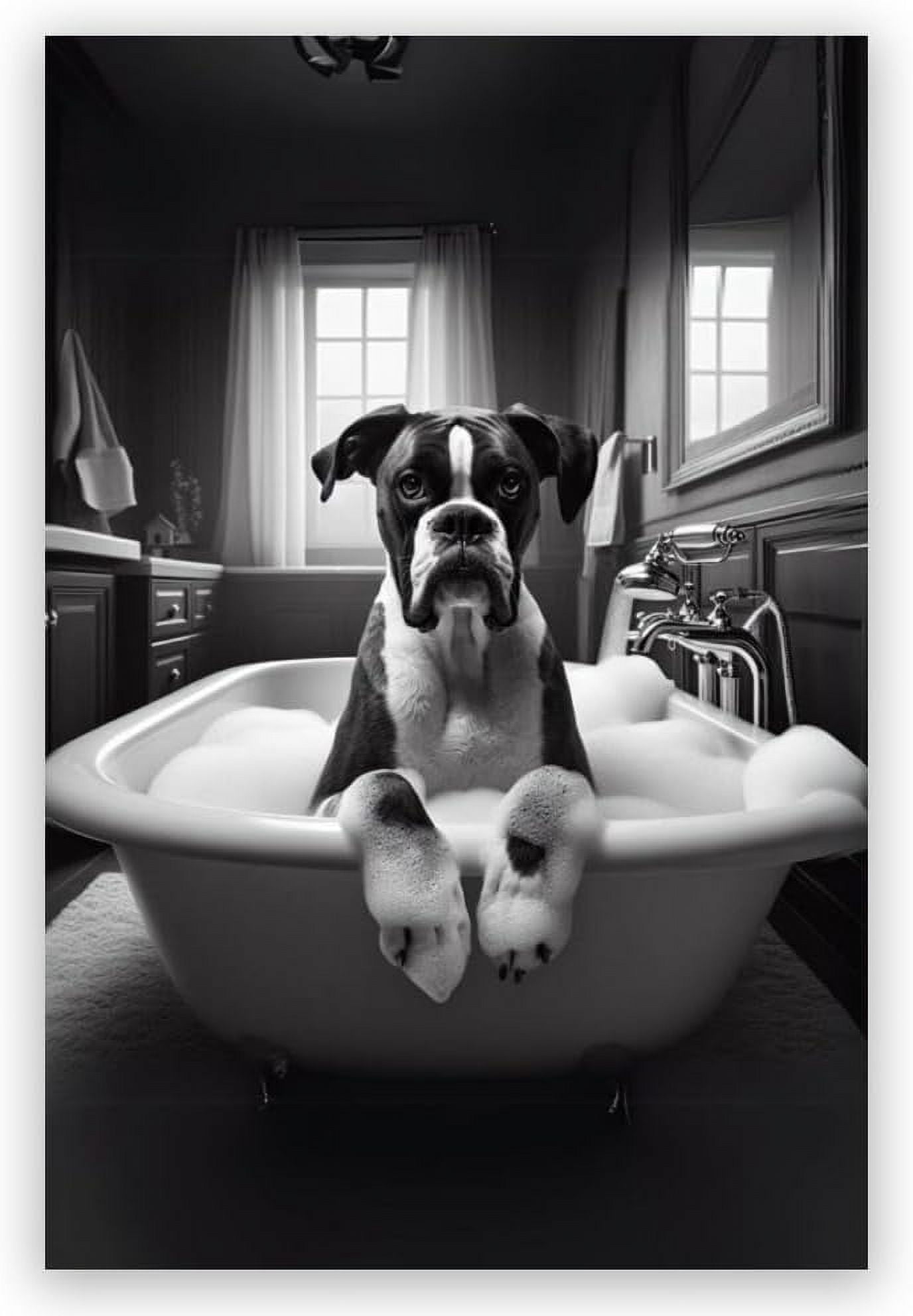 AatoeaX Dog in Tub Boxer Taking a Bath in Tub Poster animal wall art ...