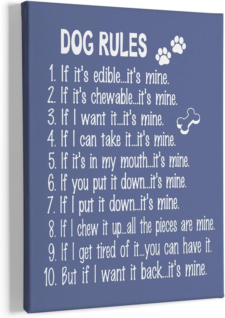 AatoeaX Dog Wall Art, Dog Wall Decor, Funny Quote Dog Rules Canvas ...