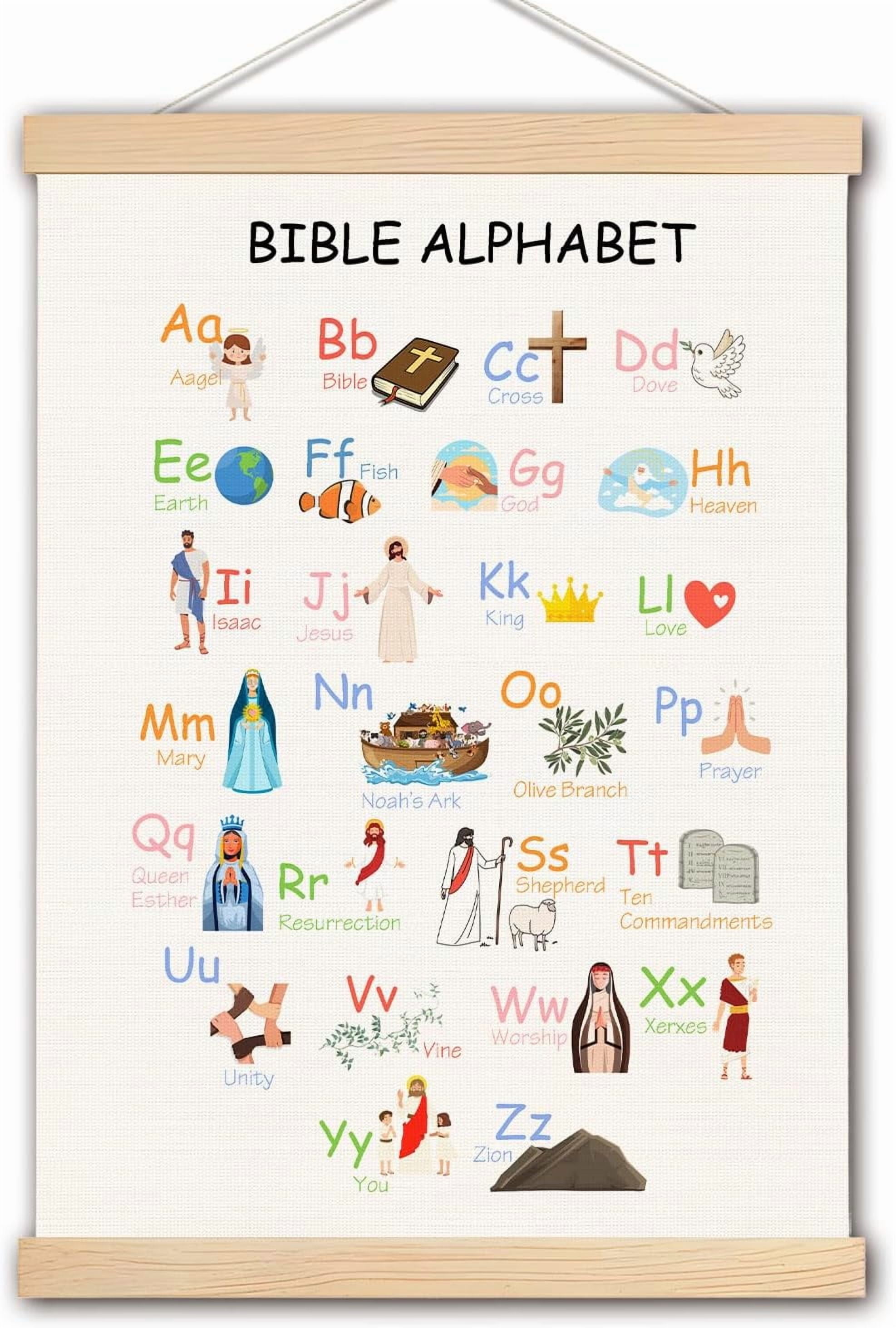 AatoeaX Educational Bible Alphabet Chart Scroll, Linen Canvas, Colorful ...