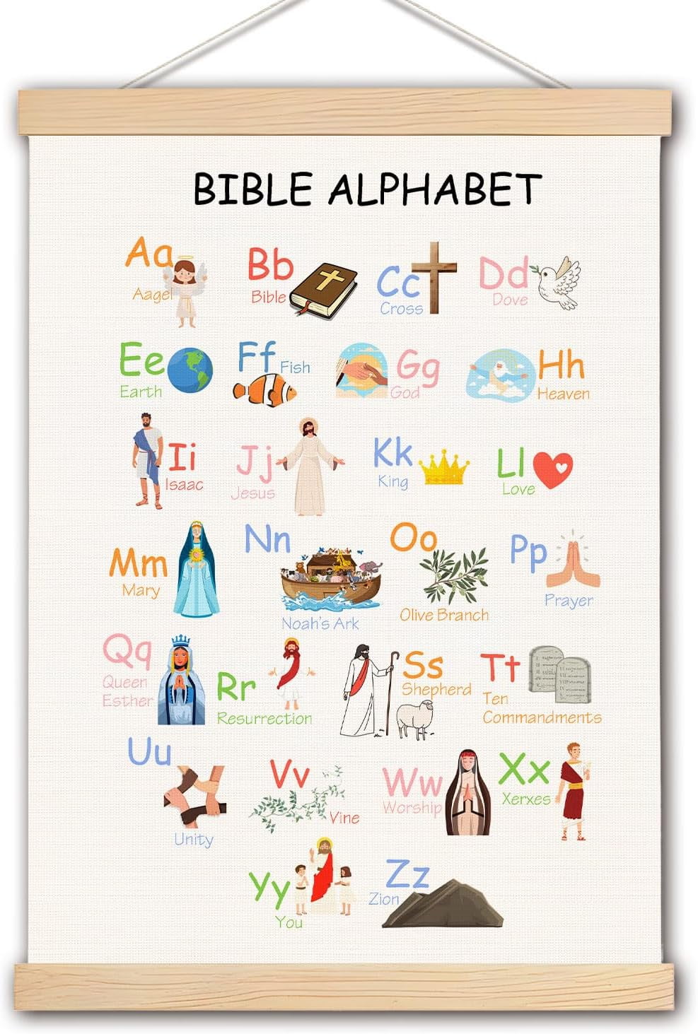 AatoeaX Educational Bible Alphabet Chart Scroll, Linen Canvas, Colorful ...
