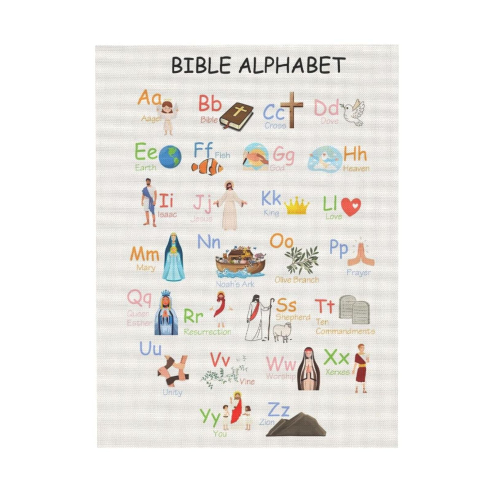 AatoeaX Educational Bible Alphabet Chart Scroll, Linen Canvas, Colorful ...