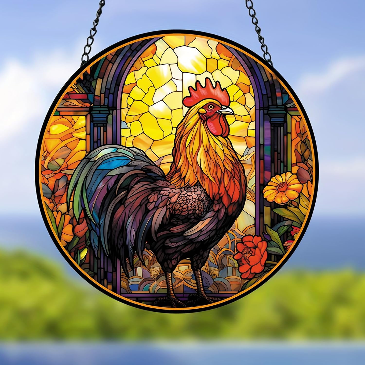 AatoeaX Elegant Rooster Window Decor: Colorful Plumage, Transparent ...