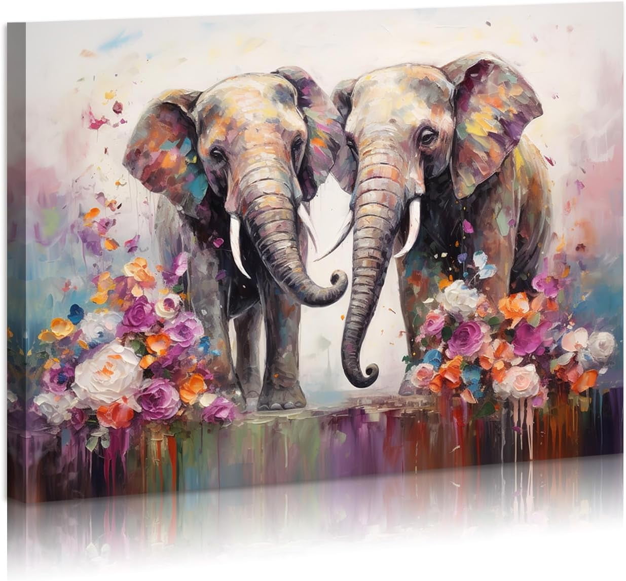 AatoeaX Elephant Couple in Love Boho Decor Flower Animal Canvas Wall ...