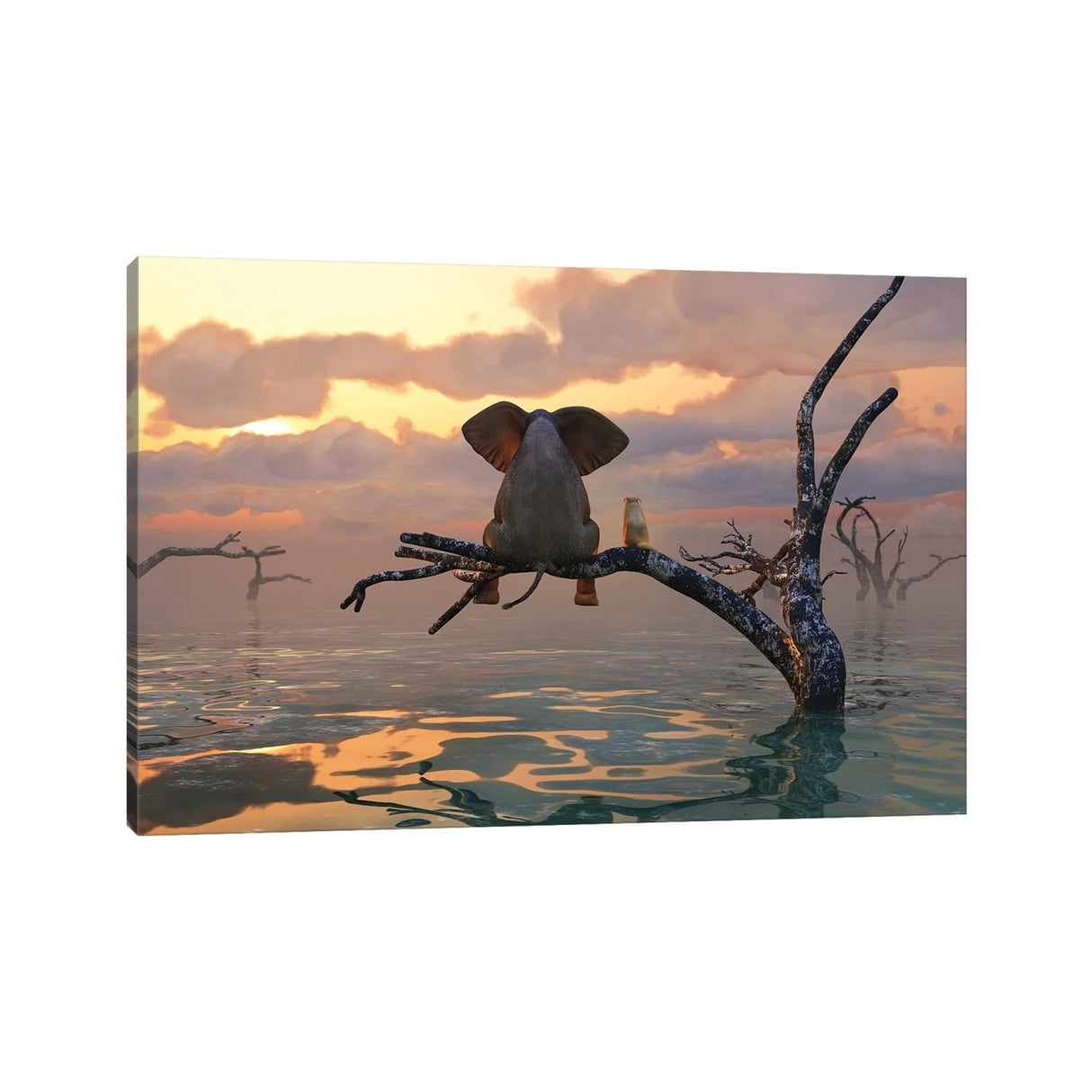 AatoeaX "Elephant And Dog Sit On A Tree During A Flood II" Canvas Print ...