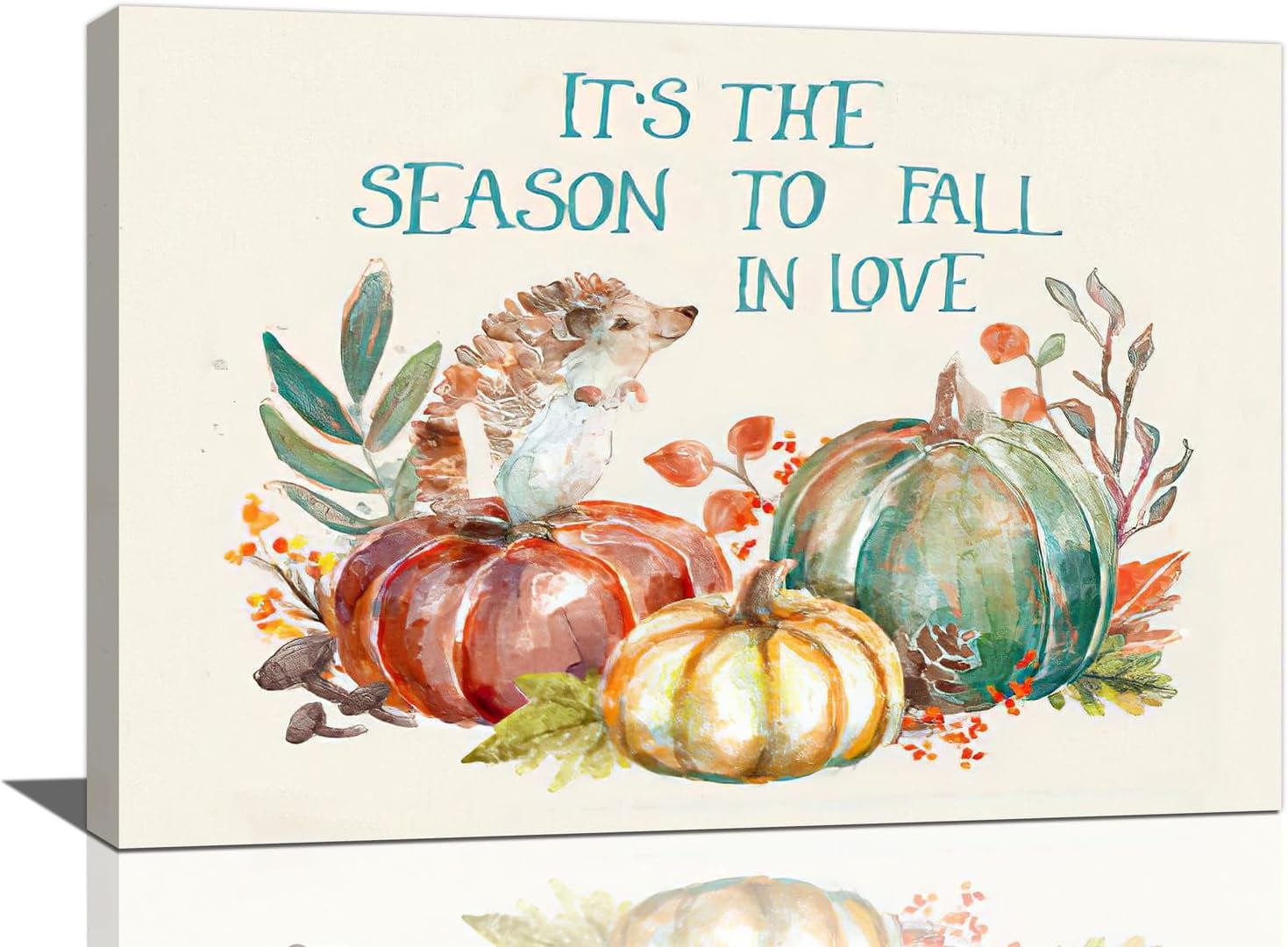 AatoeaX Fall Pumpkin Decor Wall Art Autumn Leaves Hedgehog Pictures Watercolor Pumpkin Canvas ...