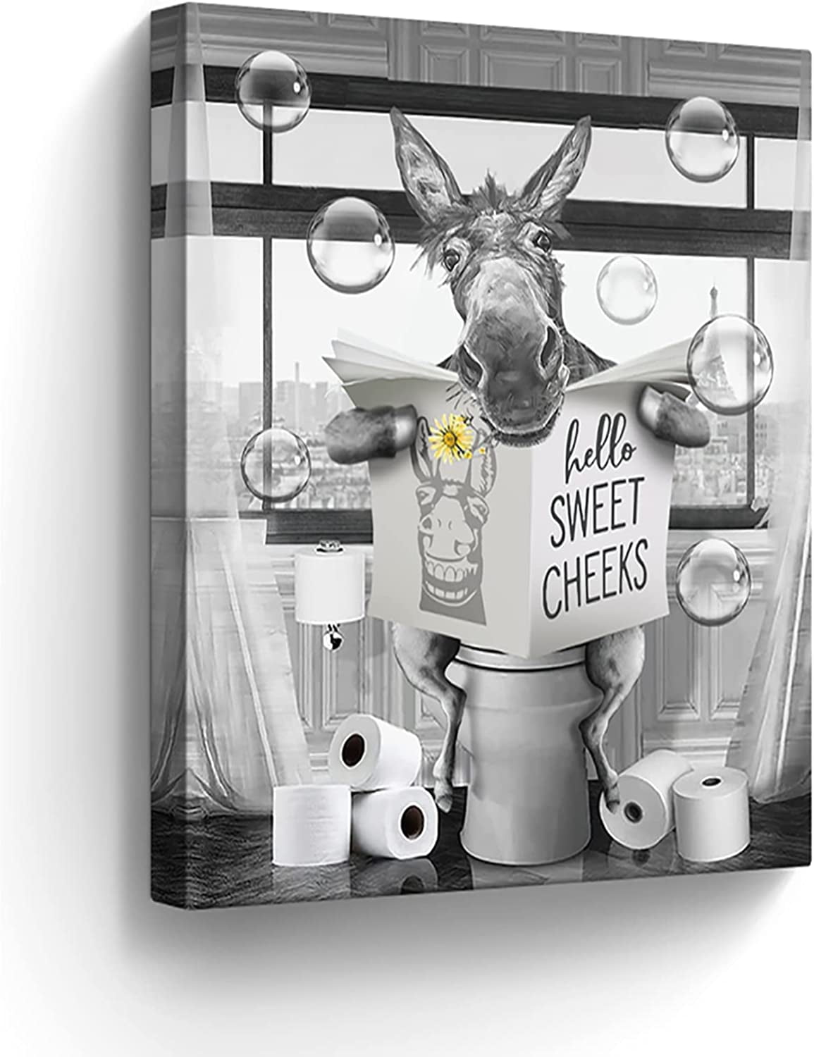 AatoeaX Farmhouse Bathroom Decor Canvas Wall Art Funny Donkey Pictures ...