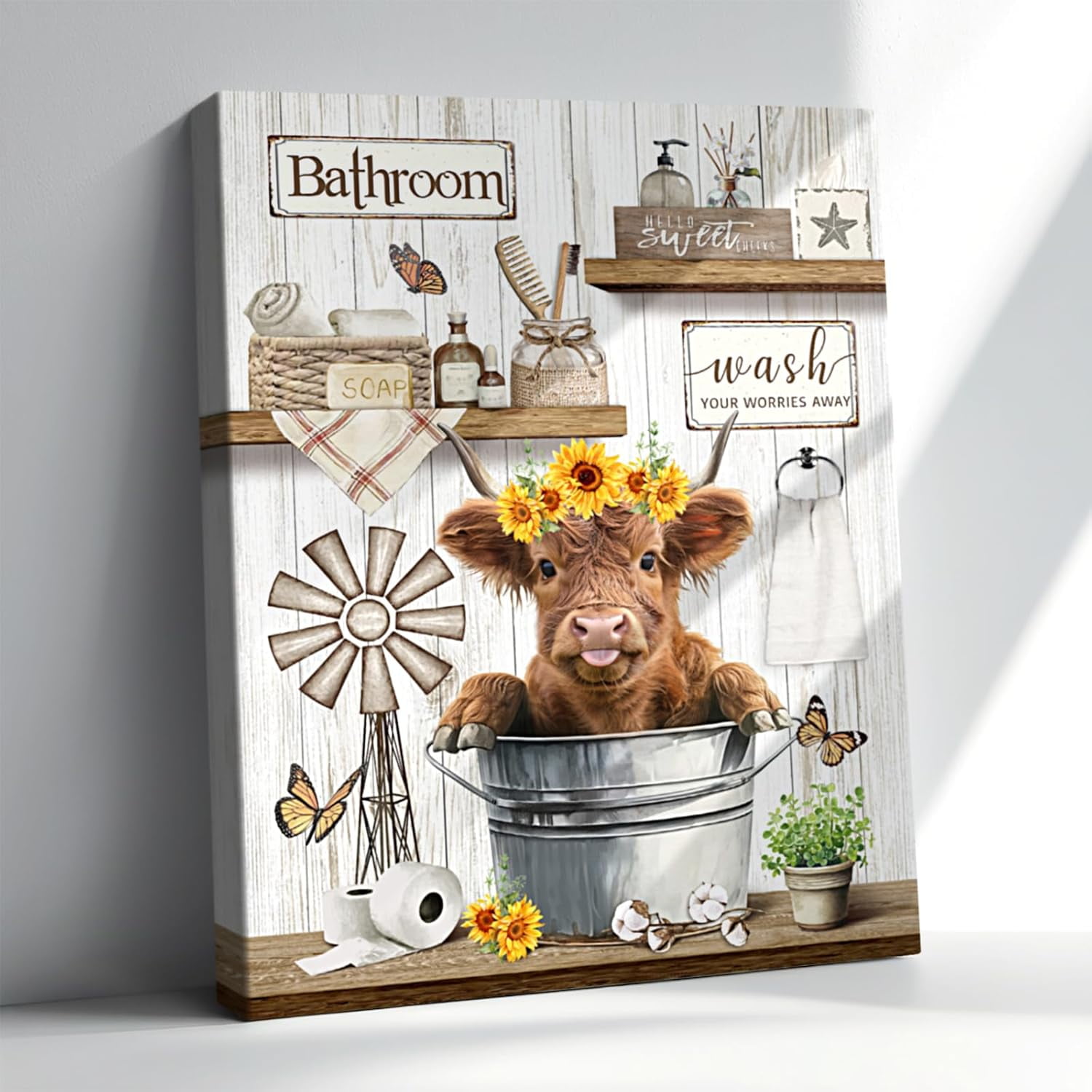 AatoeaX Farmhouse Bathroom Wall Art Counrty Highland Cow Wall Art ...