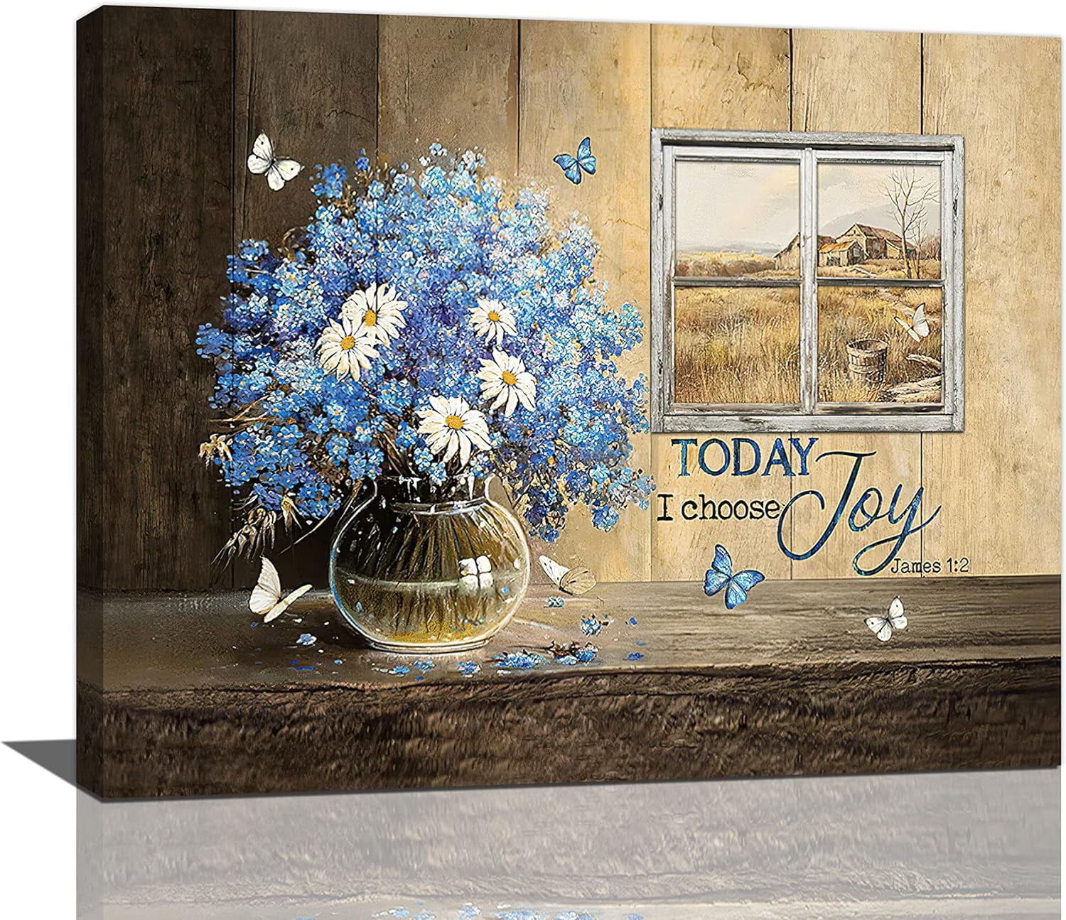 AatoeaX Farmhouse Daisy Decor Wall Art Rustic Daisy Butterfly Pictures ...