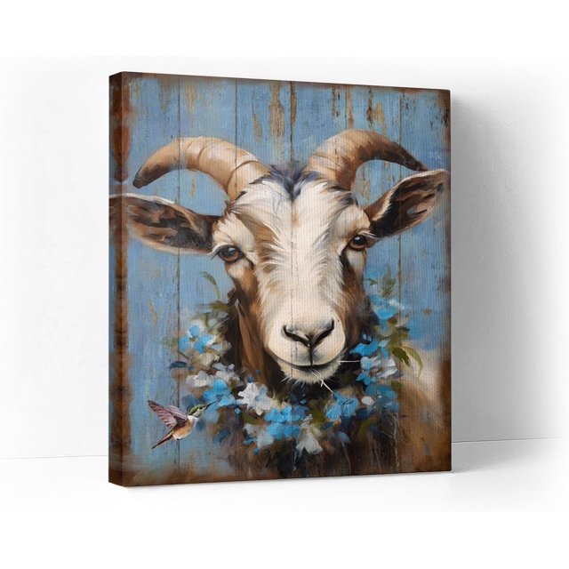 AatoeaX Farmhouse Goat Canvas Wall Art Bathroom Cute Goat With Flower ...