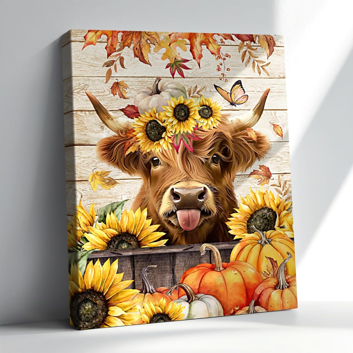 AatoeaX Farmhouse Highland Cow Wall Art Rustic Sunflower Butterfly Cow ...