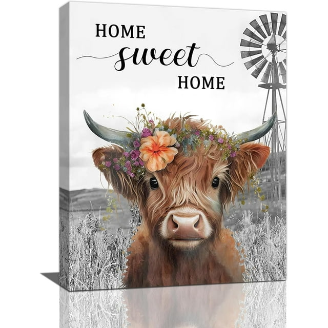 AatoeaX Farmhouse Highland Cow Wall Decor Cute Cattle Windmill Pictures ...
