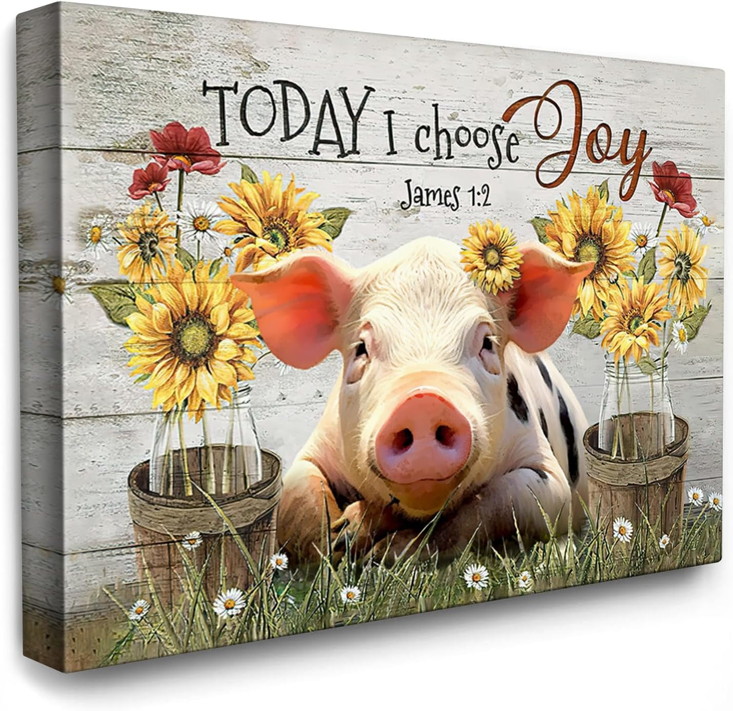 AatoeaX Farmhouse Pig Canvas Wall Art Cute Pig Sunflower Painting ...