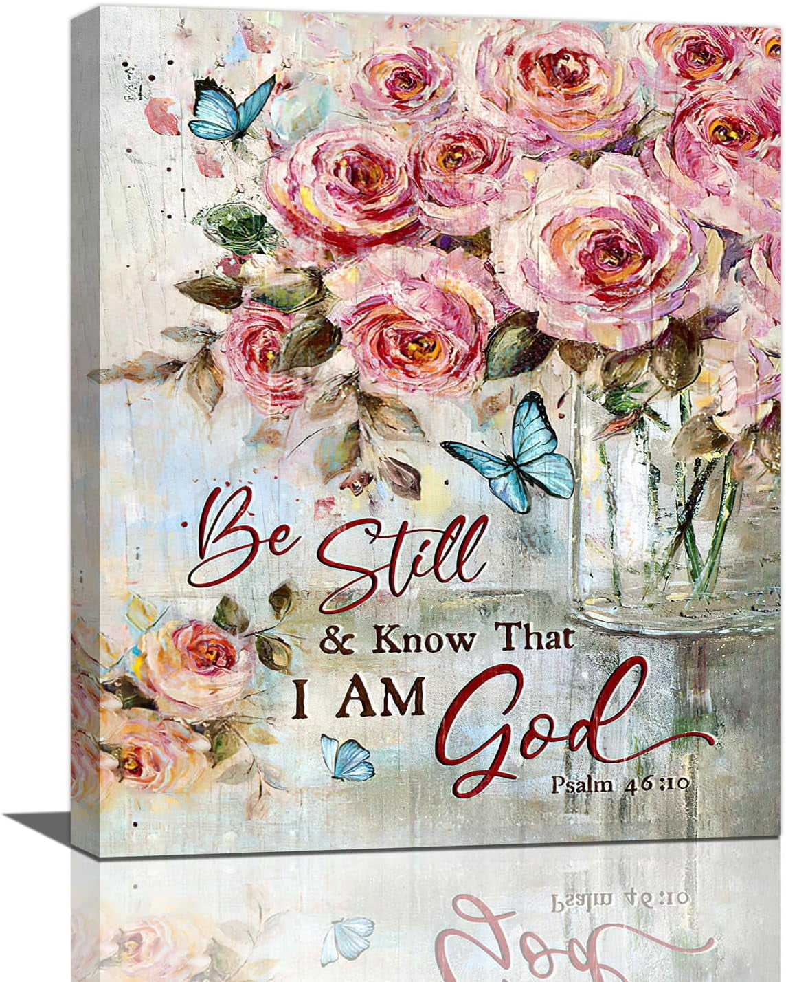 AatoeaX Farmhouse Rose Wall Art Pink Rose Butterfly Pictures Christian ...