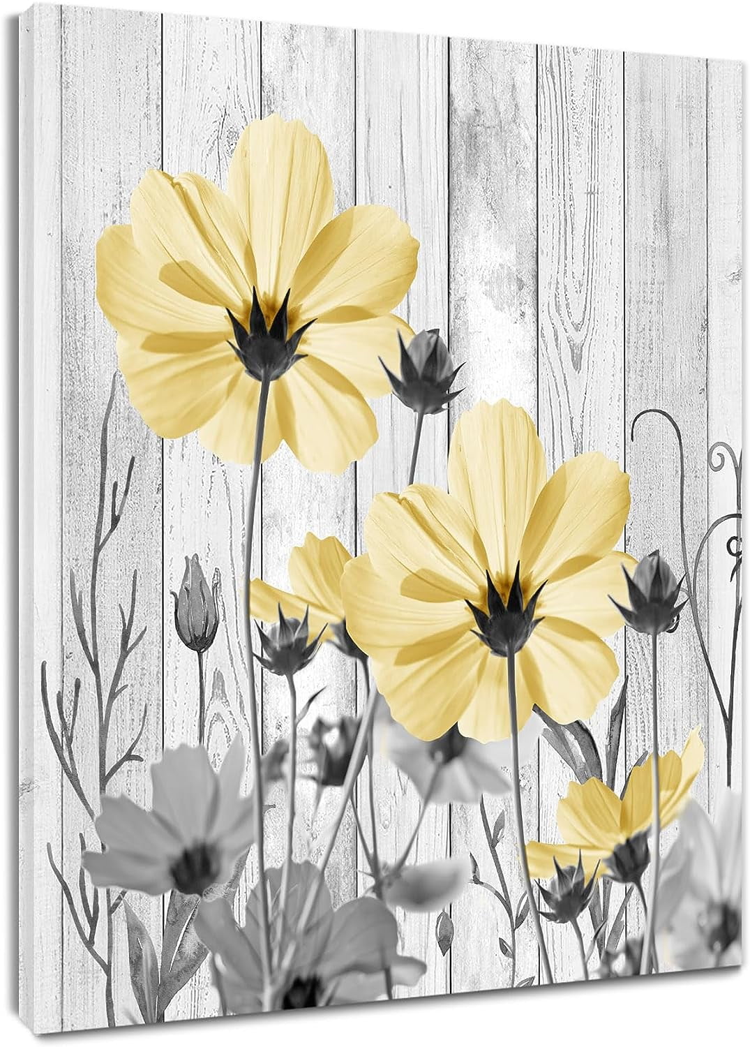 AatoeaX Farmhouse Yellow Floral Wall Art for Living Room, Grey and ...