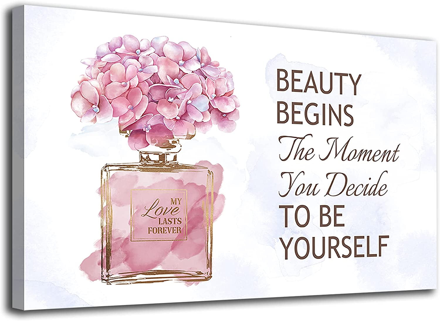 AatoeaX Fashioner Perfume Canvas Wall Art Gold Bottle Pink Flower ...