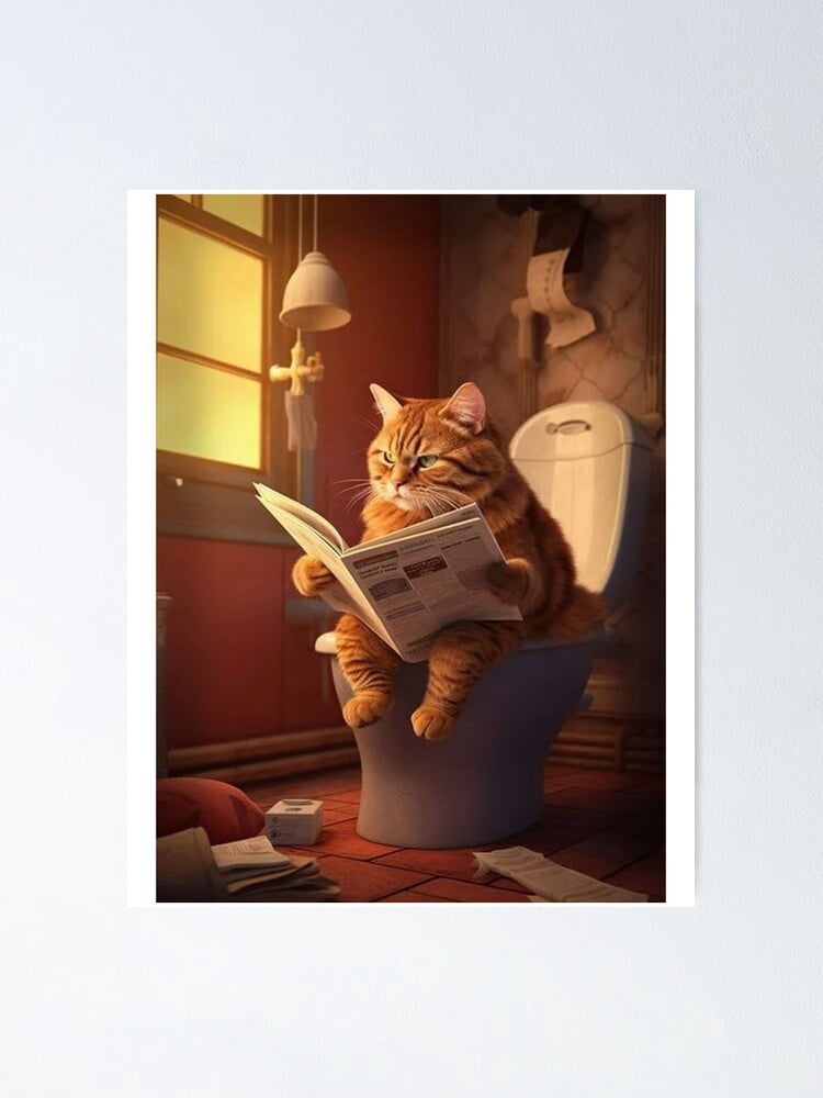 AatoeaX Fat Cat Toilet Newspaper Poster Aesthetic Home Decor – Perfect ...