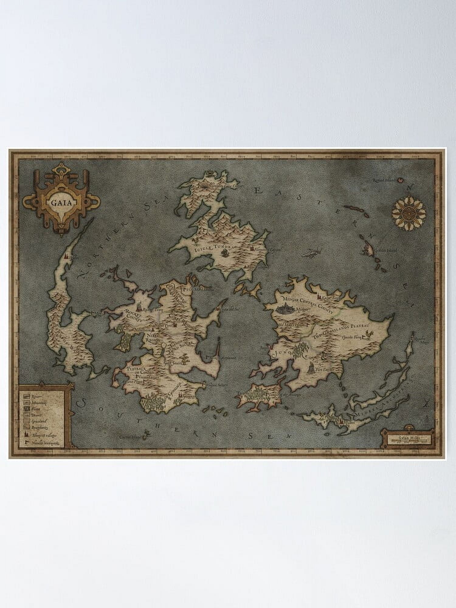AatoeaX Final Fantasy VII Gaia - Giclee Map Poster Modern Wall Art ...
