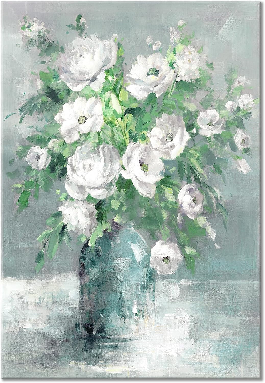 AatoeaX Floral Canvas Wall Art Painting White Rose Flower With Green ...