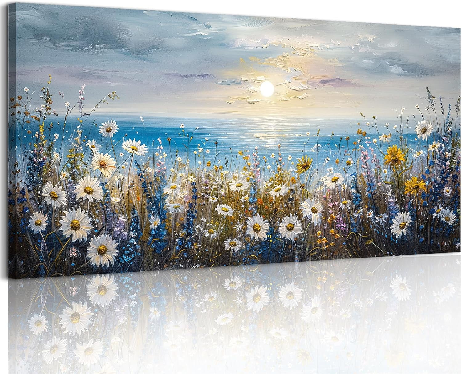 AatoeaX Floral Wall Art, Beach Daisy Scenery Canvas Prints, Coastal ...