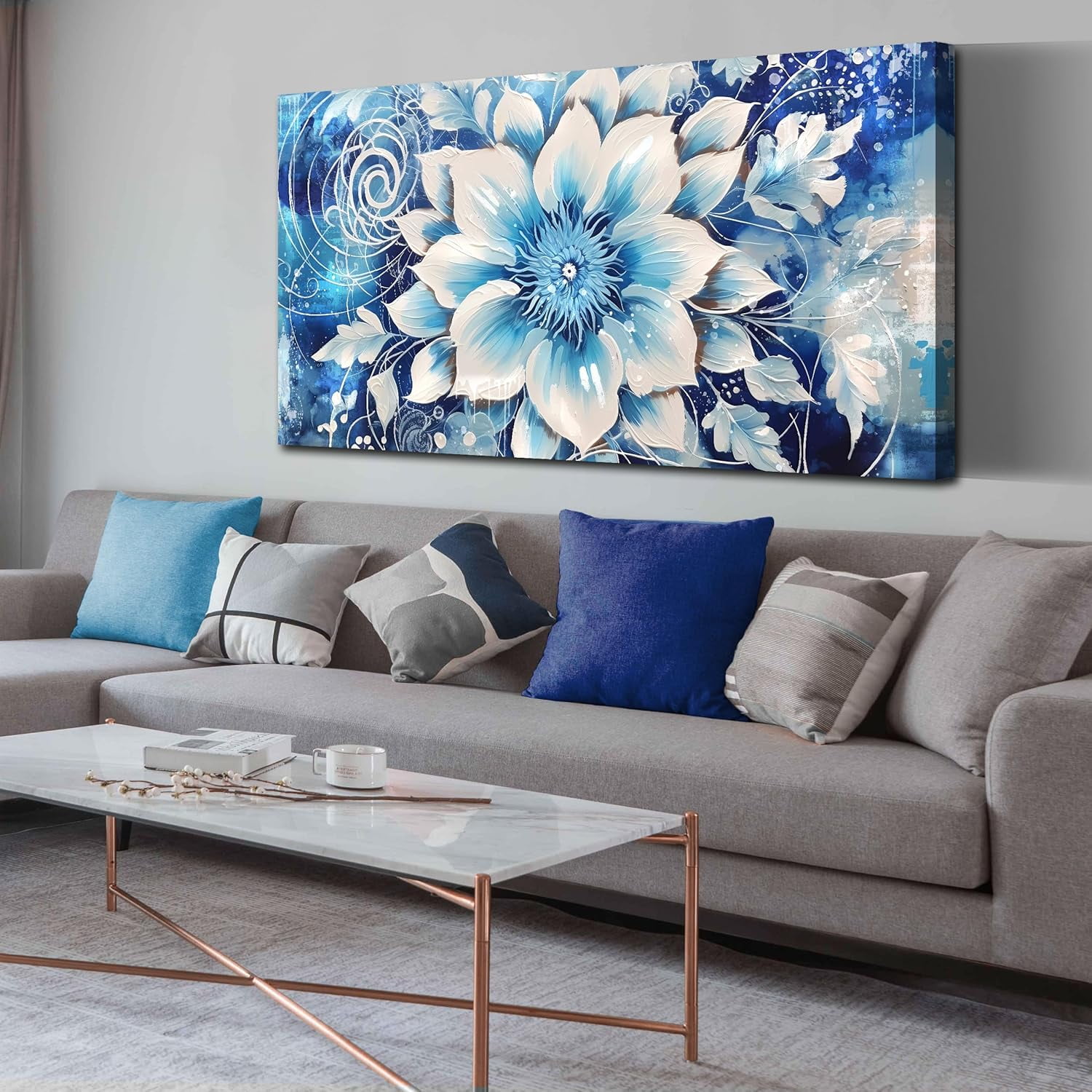 AatoeaX Flower Picture Wall Decor for Bedroom Blue Flower Canvas Wall ...
