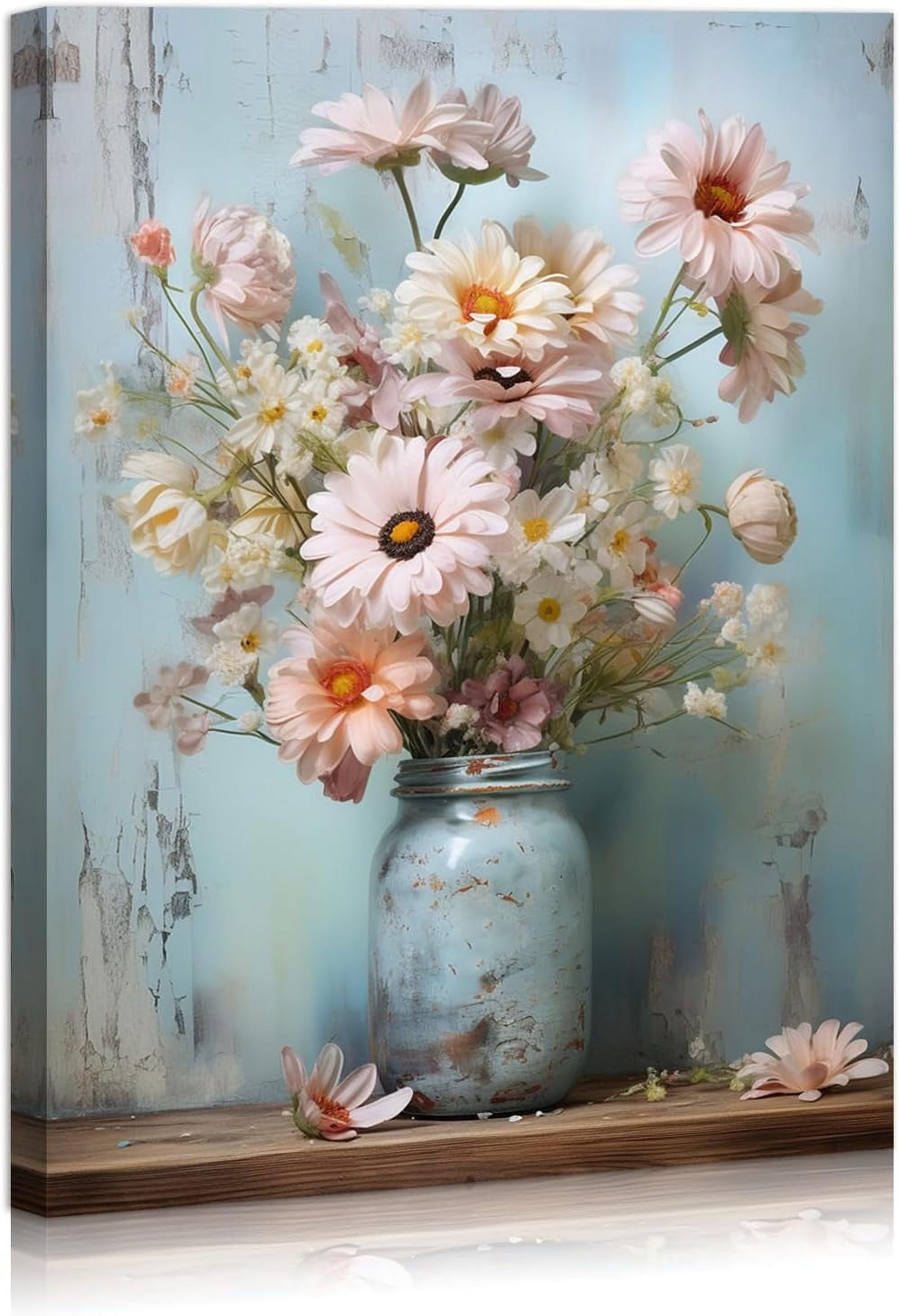 AatoeaX Flower Wall Art Room Decor Pink Flower in Vase Wall Painting ...