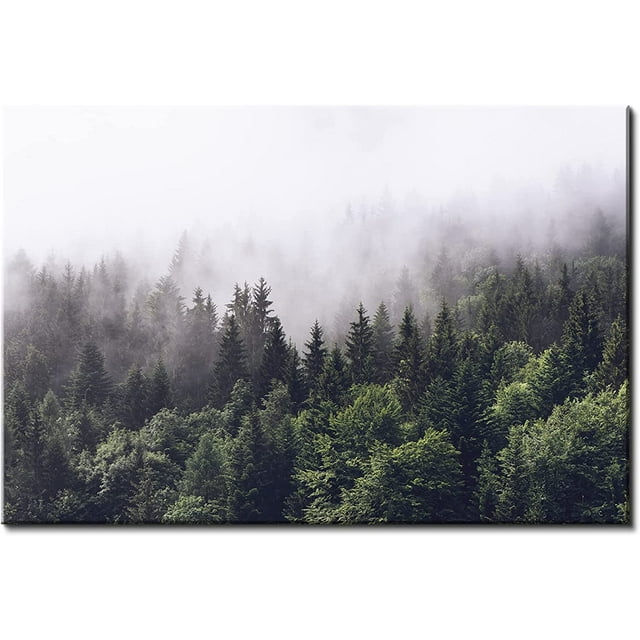 AatoeaX Foggy Forest Wall Art Nature Foggy Mountain Wall Decor Living Room Vintage Tropical Pine ...