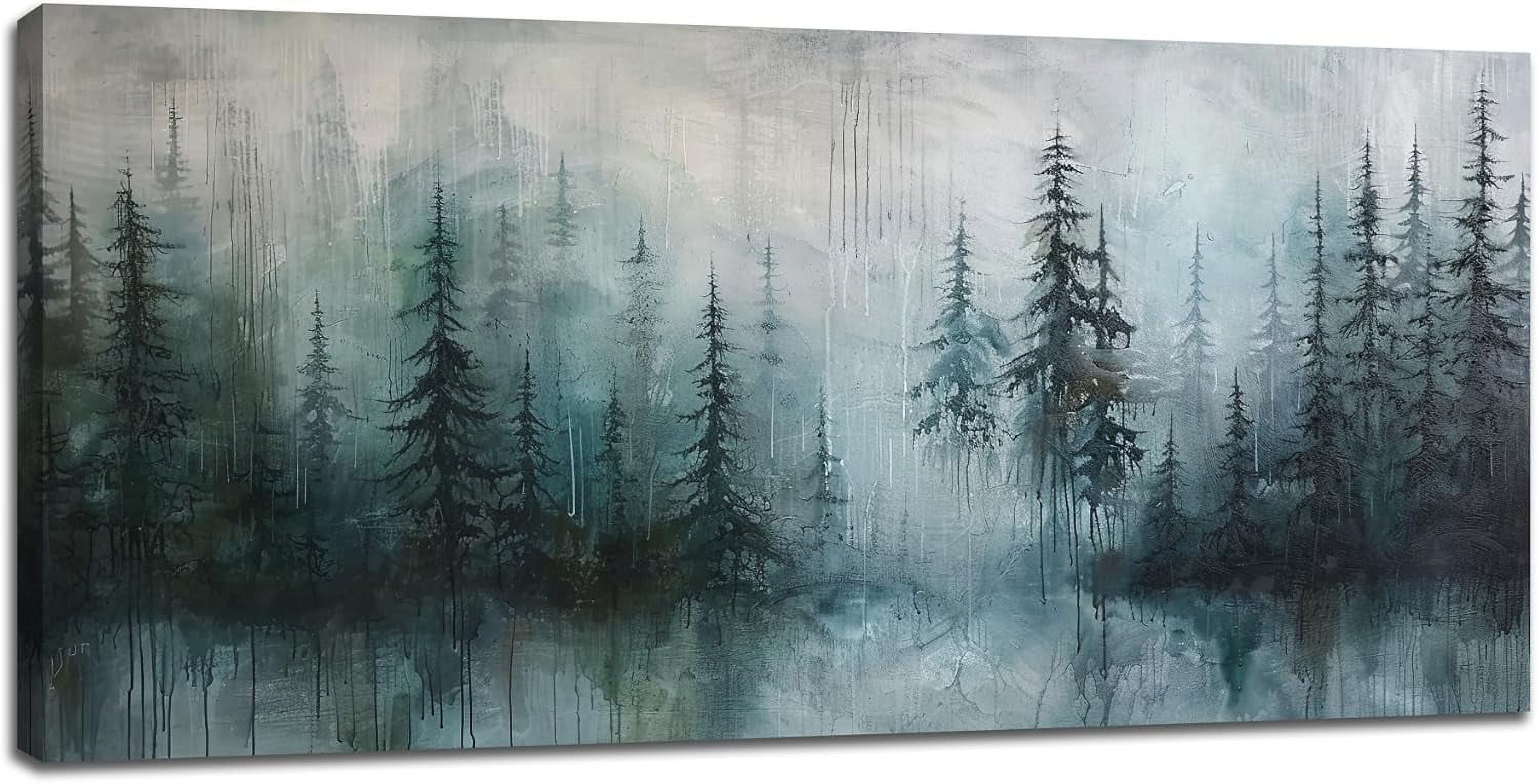 AatoeaX Forest Wall Art for Living Room Nature Misty Green Tree Canvas ...