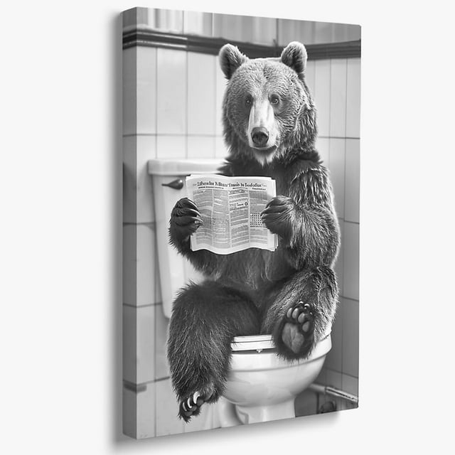 AatoeaX Funny Animal Bear Bathroom Decor Bear Wall Art Bear Reading in ...