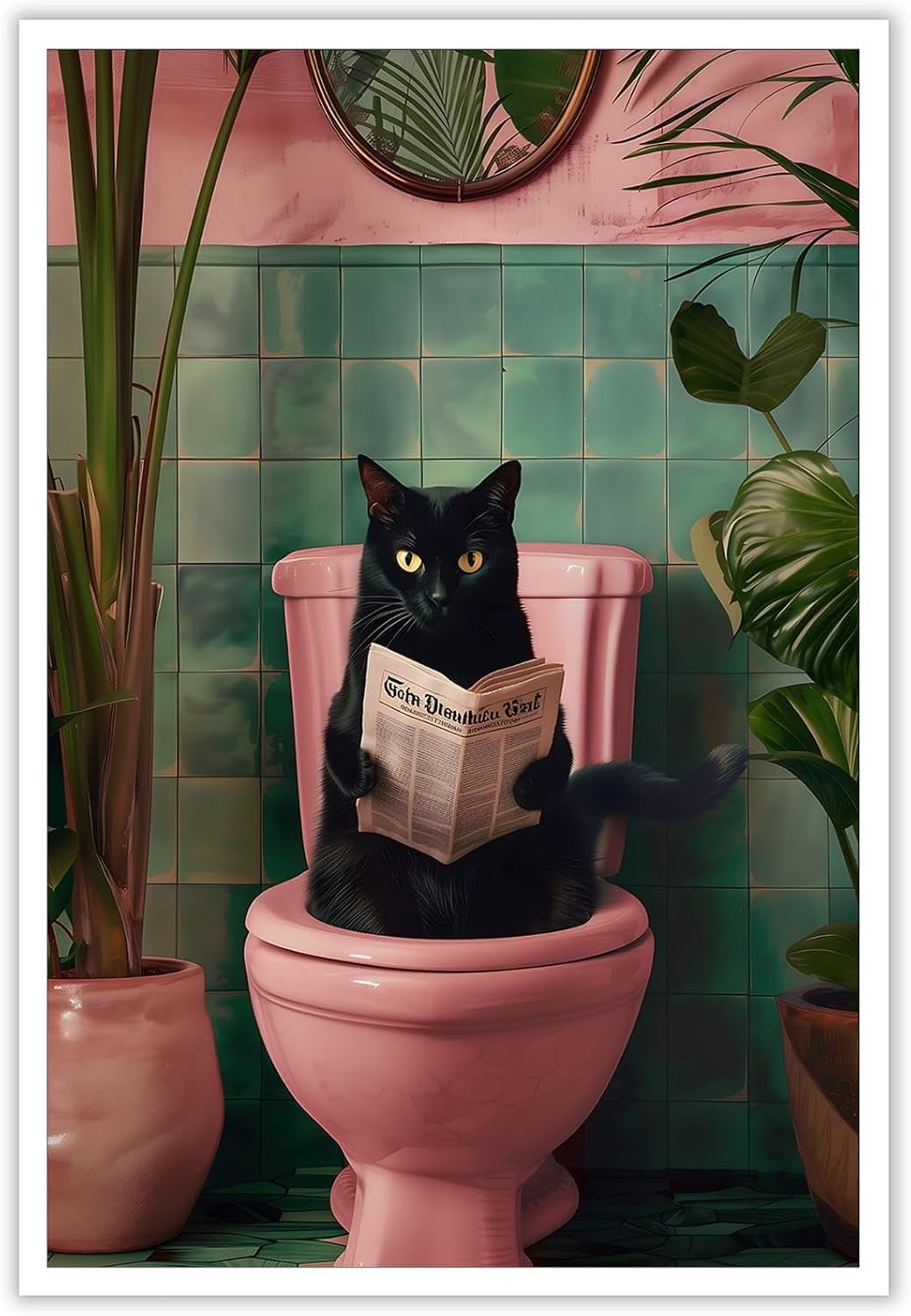 AatoeaX Funny Bathroom Black Cat Wall Art Cute Pets Cat Reading ...