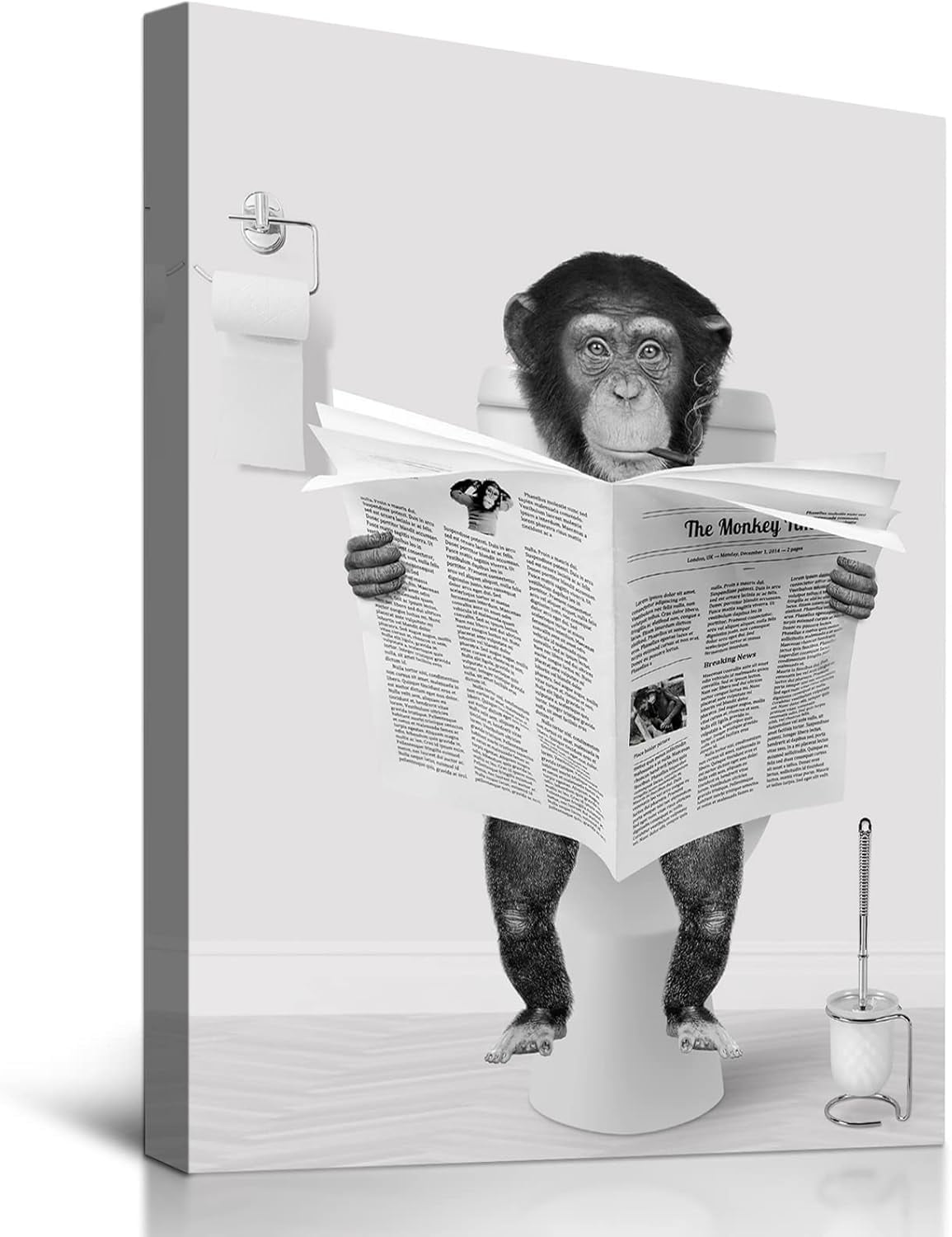 AatoeaX Funny Bathroom Canvas Wall Art Decor - Monkey Reading ...