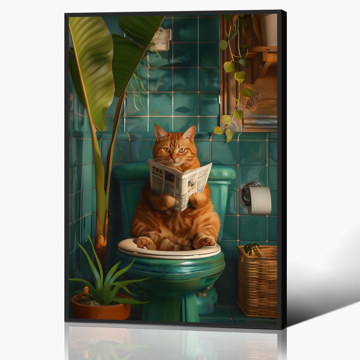 AatoeaX Funny Bathroom Cat Canvas Wall Art, Cute Glasses Cat on Toilet ...