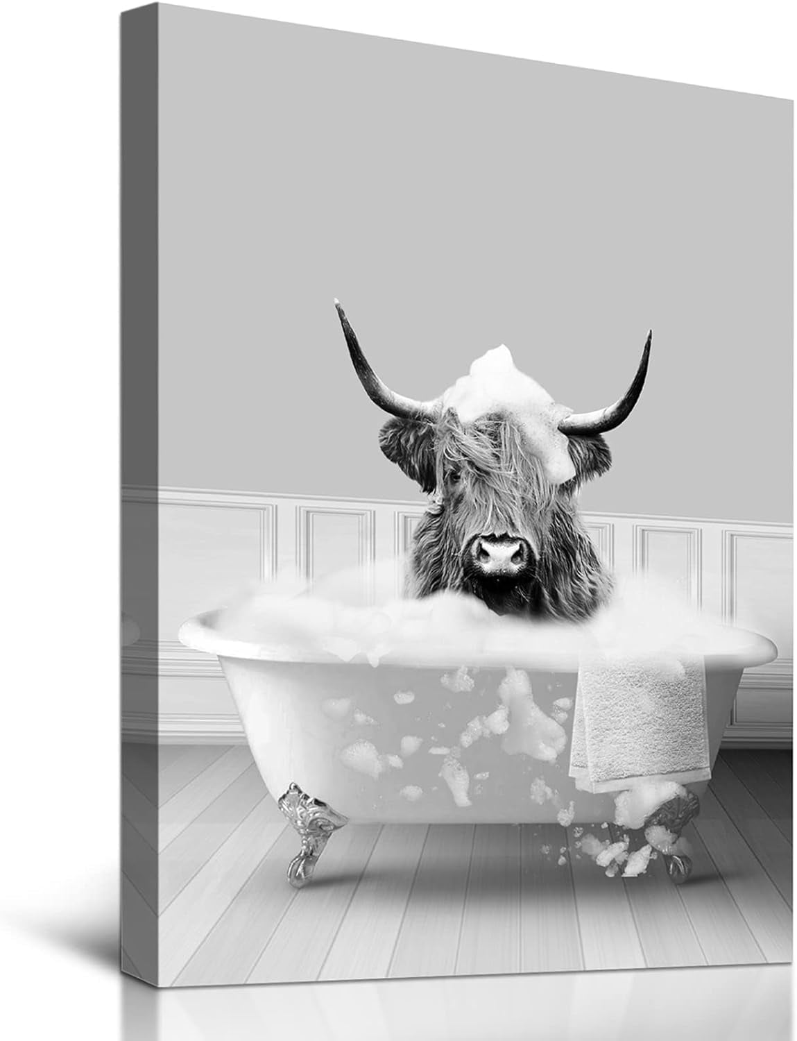 AatoeaX Funny Bathroom Decor Wall Art Highland Cow Take Bath in Bathtub ...