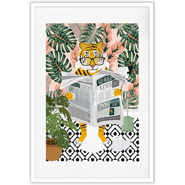 AatoeaX Funny Bathroom Tiger Wall Art Tiger Reading Newspaper Bathroom ...