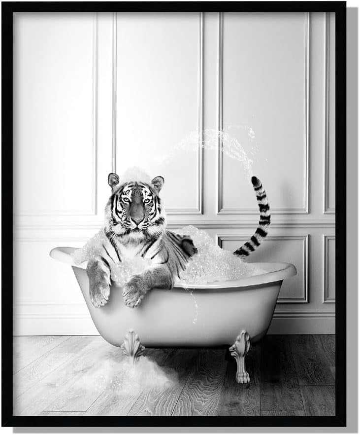 AatoeaX Funny Bathroom Wall Art Bathtub Canvas Tiger Wall Art Prints ...