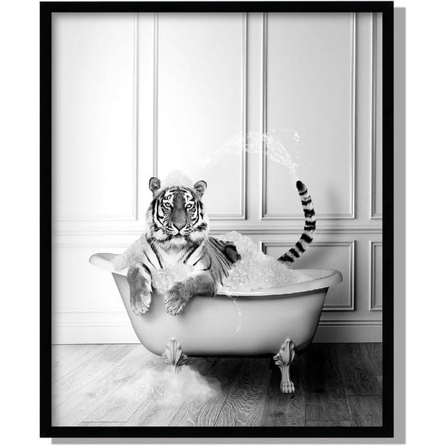 AatoeaX Funny Bathroom Wall Art Bathtub Canvas Tiger Wall Art Prints ...