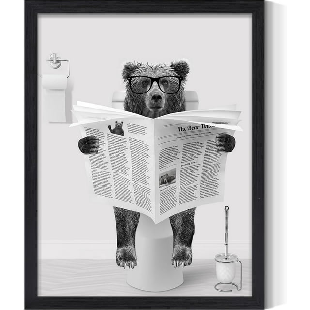 AatoeaX Funny Bathroom Wall Art Bear with Glasses Sitting in Toilet ...