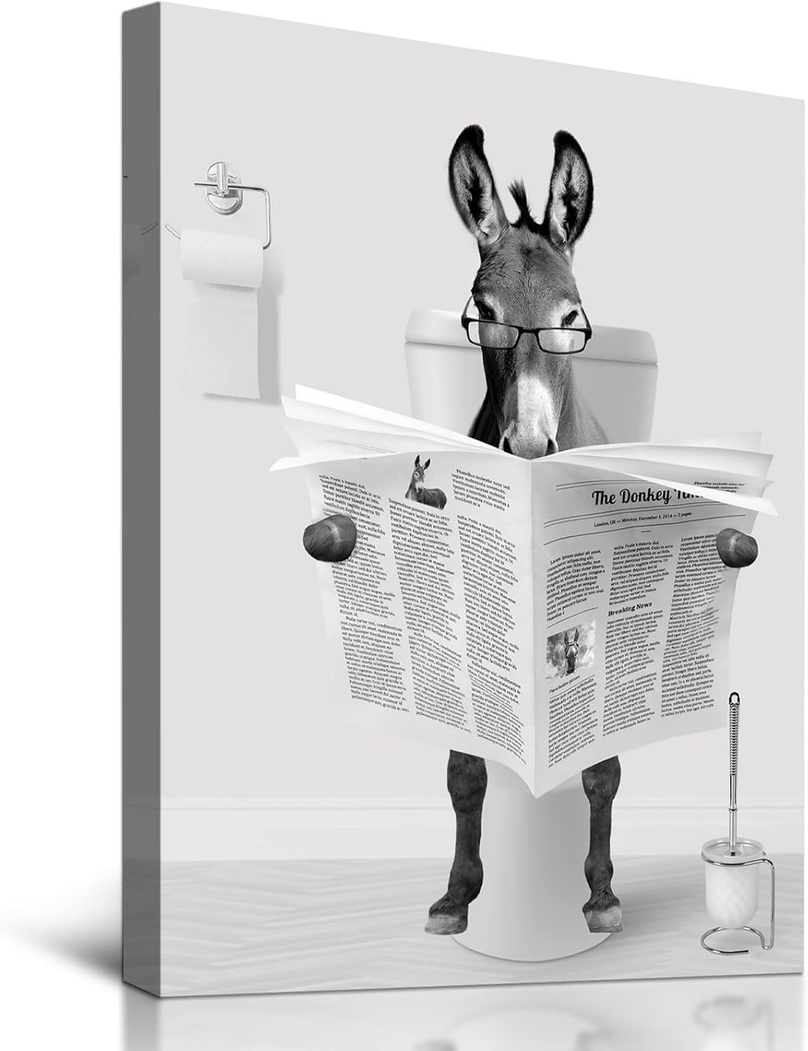AatoeaX Funny Bathroom Wall Art - Donkey Reading Newspapers on Toilet ...
