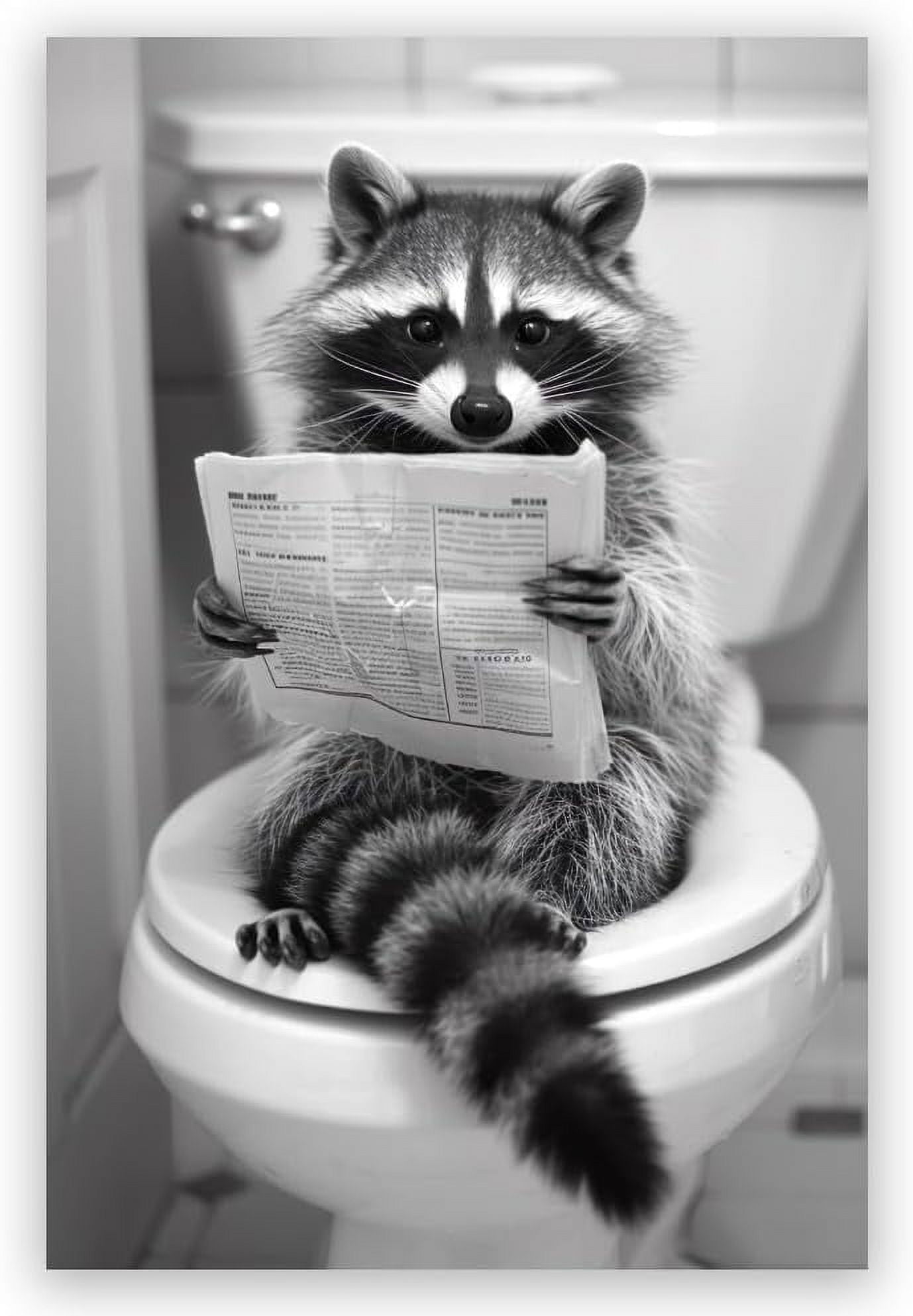 AatoeaX Funny Bathroom wall art Cute Raccoon Sitting in Toilet Read ...