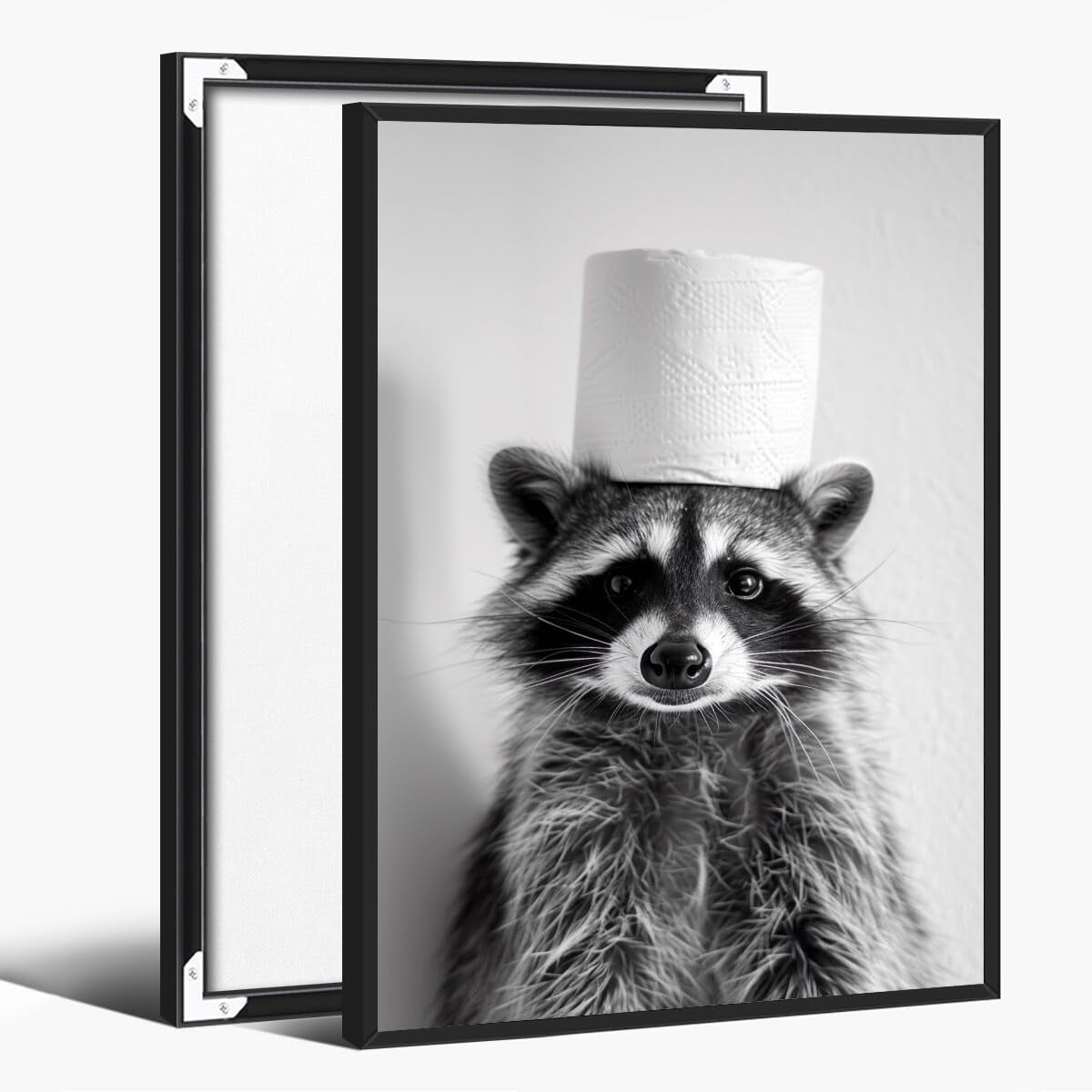 AatoeaX Funny Bathroom wall art Raccoon with Toilet Paper on Head Black ...