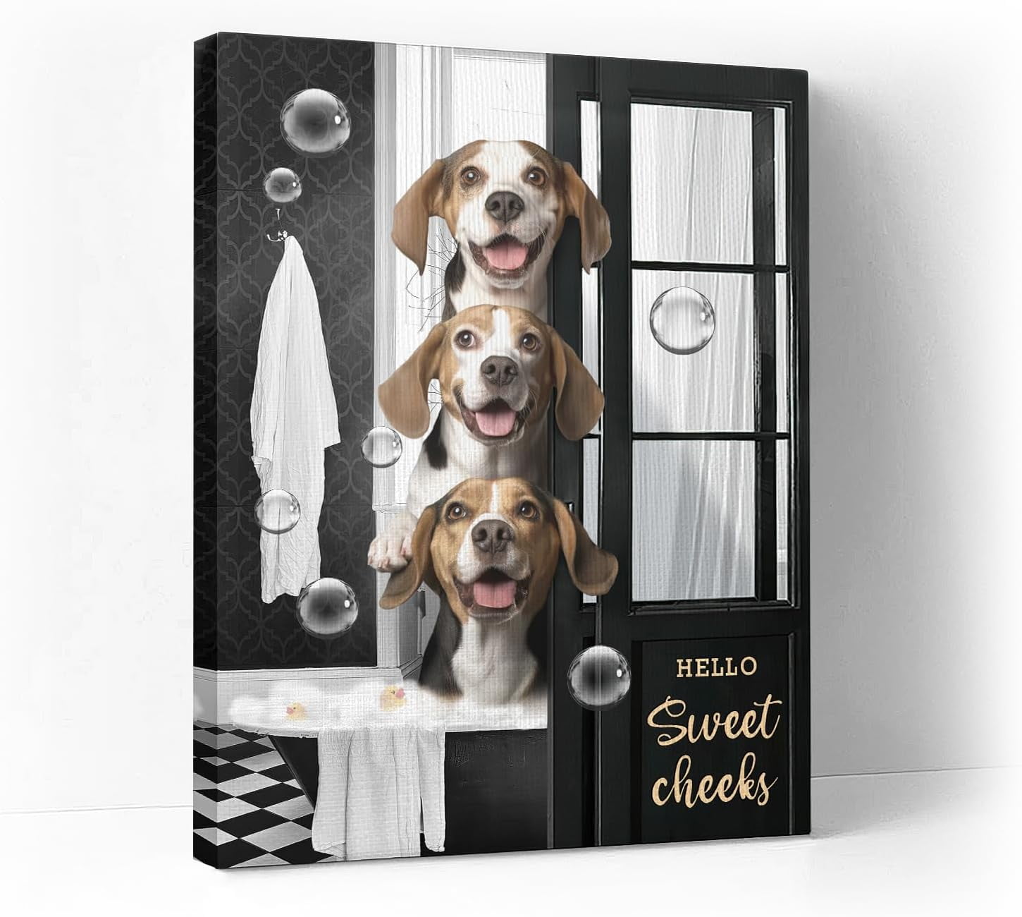 AatoeaX Funny Beagle Dog Canvas Wall Art Decor Black And White Dog ...