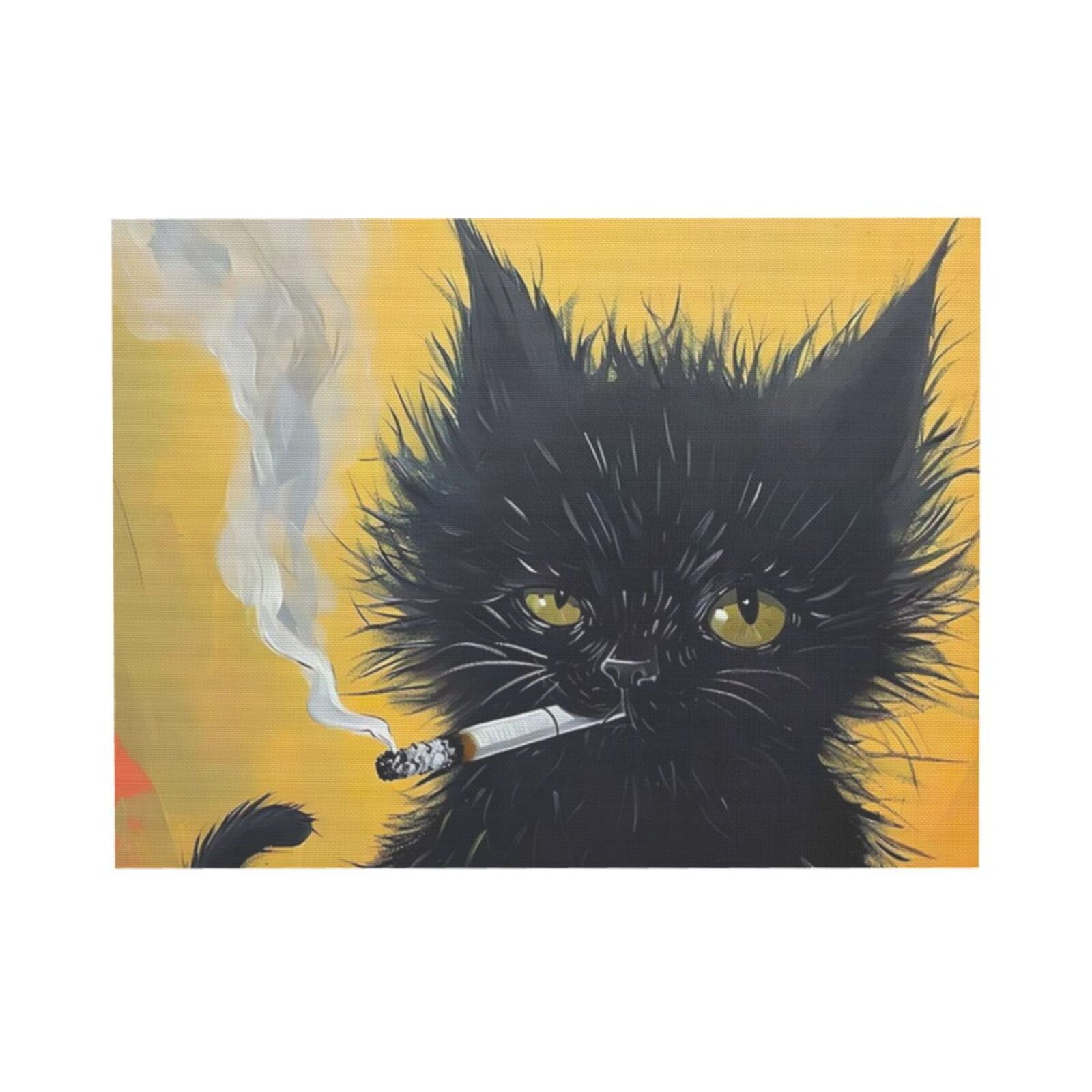 AatoeaX Funny Black Cat Smoking a Cigarette Poster Cat Art Print ...