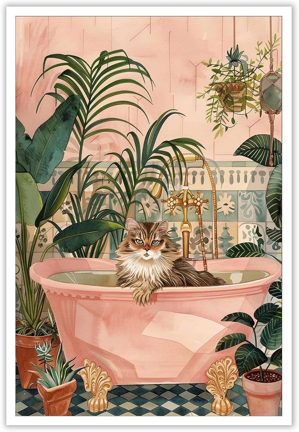 AatoeaX Funny Cat Bathroom Decor Cat Using Bathtub Posters Cute Cat In ...