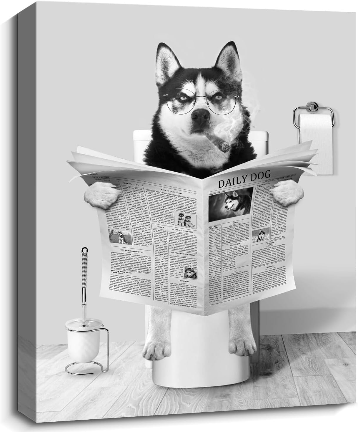 AatoeaX Funny Dog Bathroom Decor Wall Art Humor Husky Reading Newspaper ...