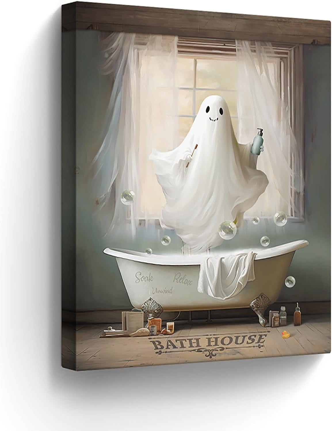 AatoeaX Funny Ghost Bathroom Canvas Wall Art White Ghost Picture ...