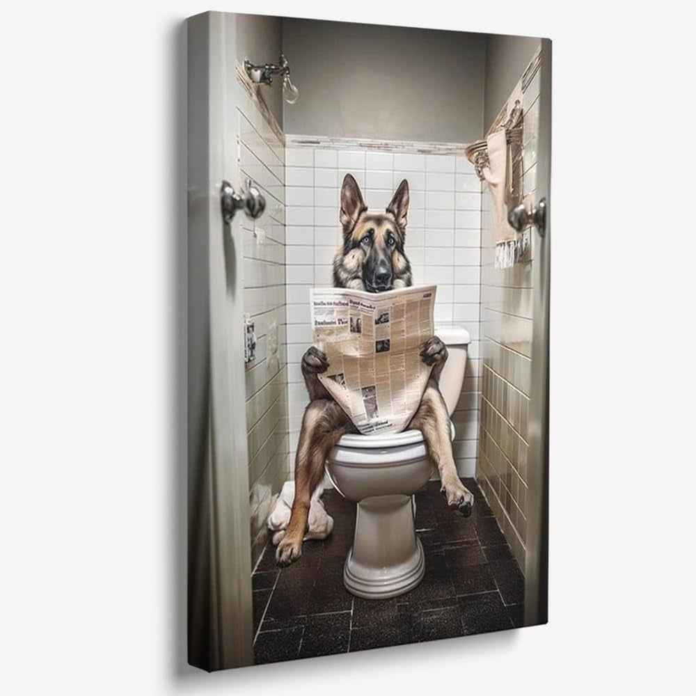 AatoeaX Funny Gold Dog Wall Art German Shepherd Dog Reading Newspaper ...